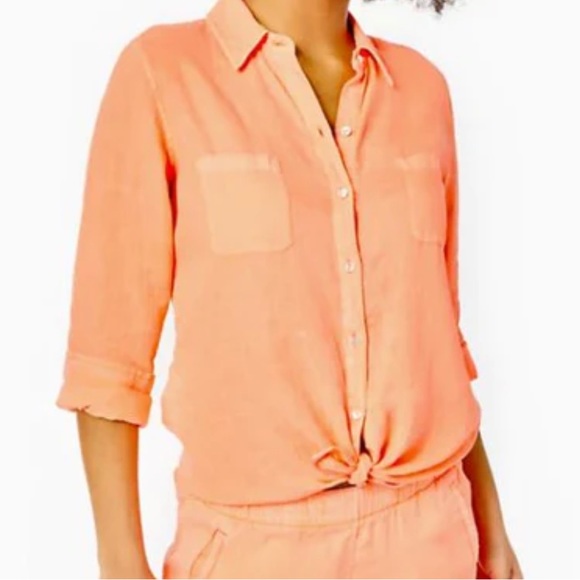 Lilly Pulitzer | Tops | Nwt Neon Orange Linen Button Up | Poshmark